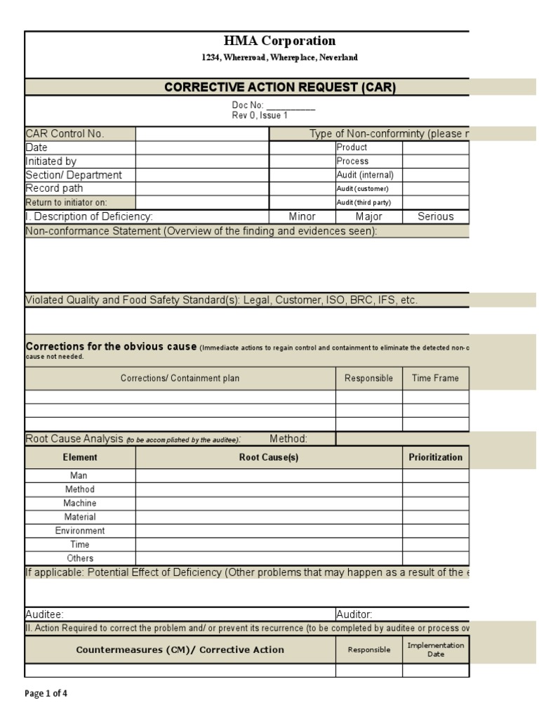 Sample - Corrective Action Request Form | Download Free PDF | Business ...