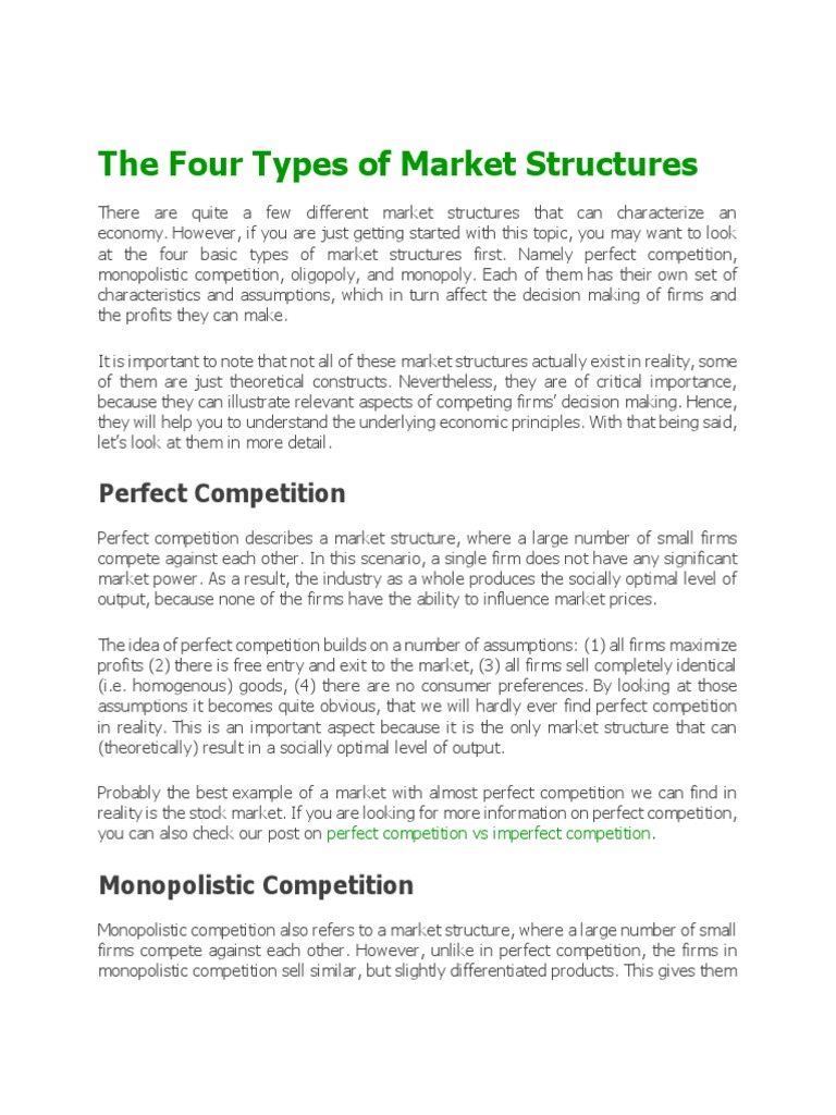 The Four Types of Market Structures: Perfect Competition | PDF ...