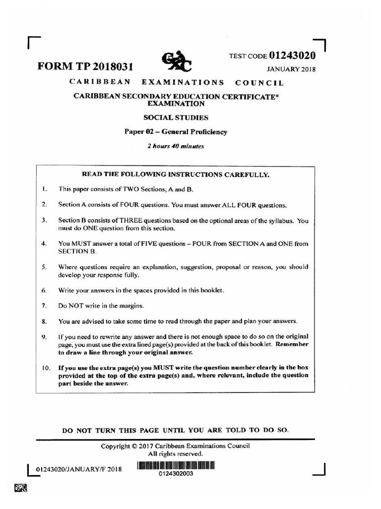Csec Social Studies Past Paper 2018