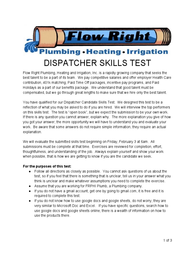 Dispatcher Skills Test: For The Purposes of This Test | PDF | Voicemail ...