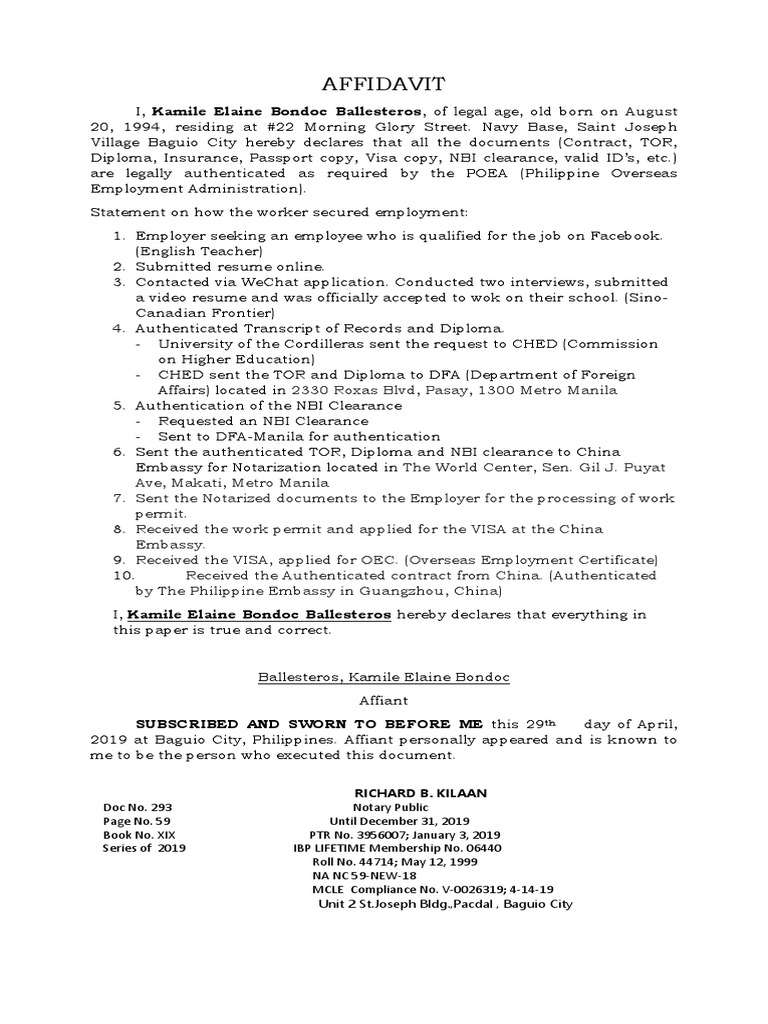 Affidavit: Subscribed and Sworn To Before Me This 29 | PDF | Notary ...