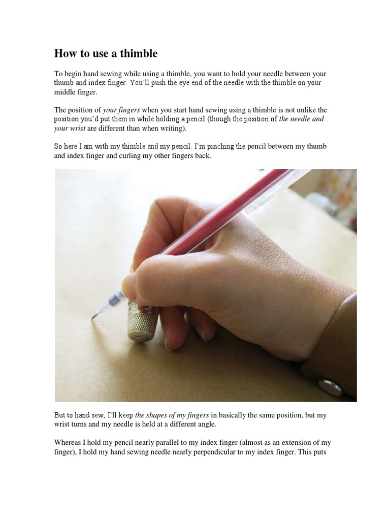 How to hand sew using a thimble | PDF | Hand | Sewing