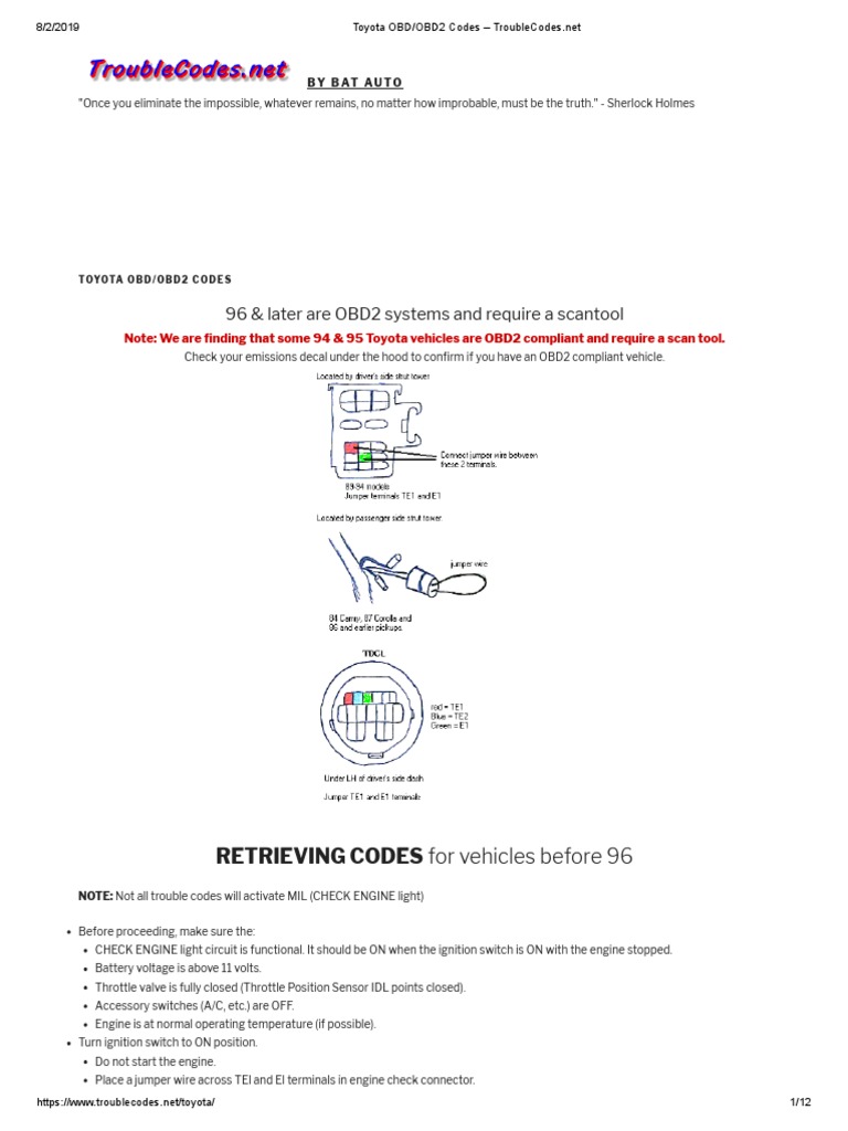 Toyota OBD - OBD2 Codes - CEL CODES TOYOTA | PDF | Components ...
