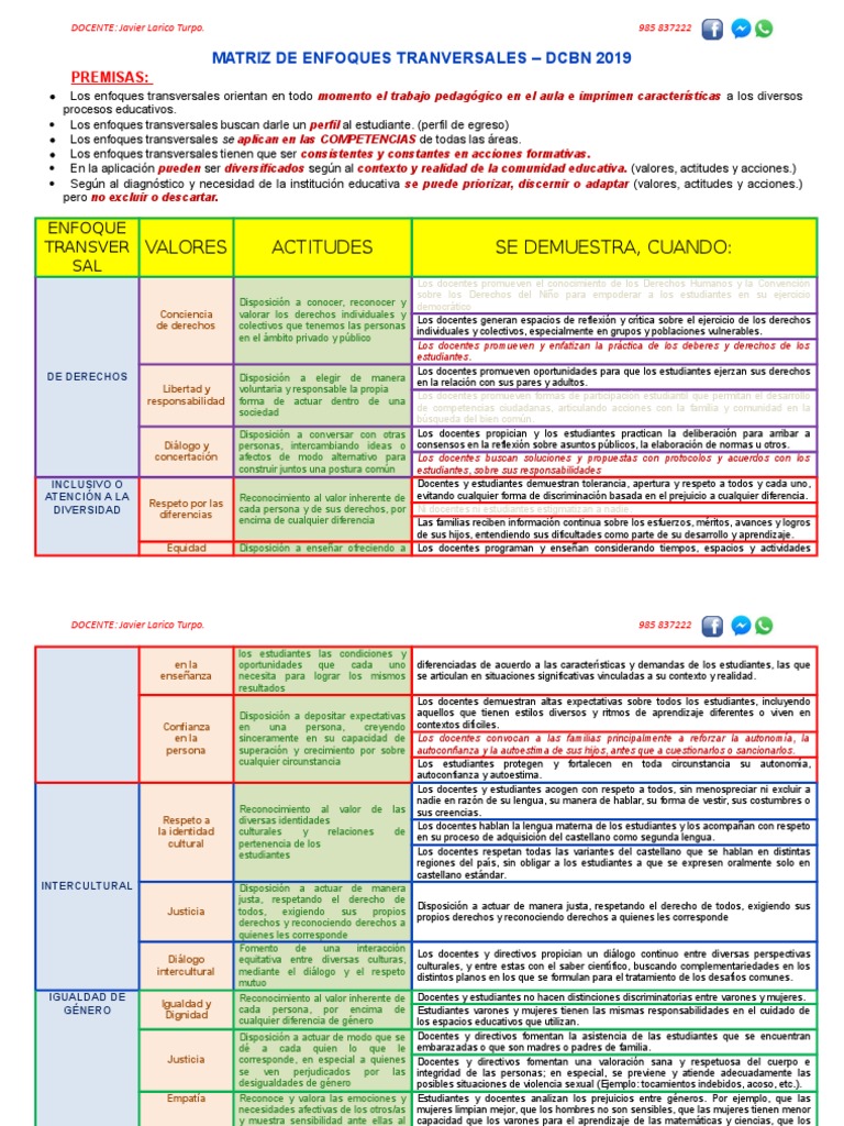 Matriz de Enfoques Transversales Cneb 2019 | Interculturalidad | Maestros
