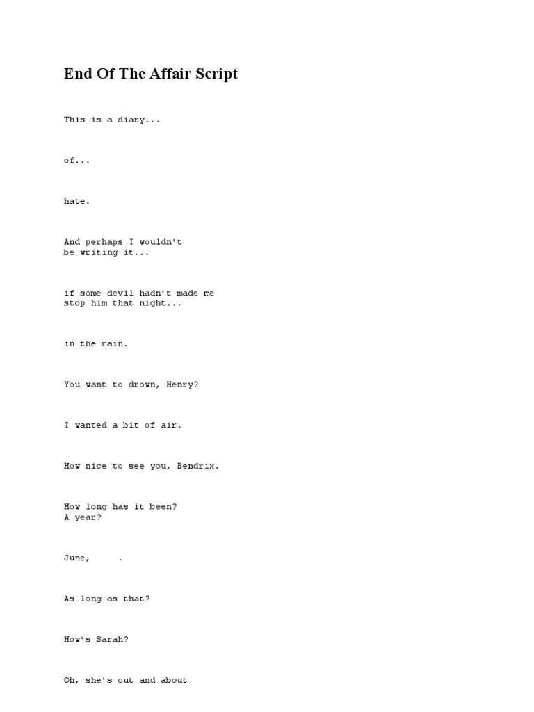 End of the Affair Script | PDF | Jealousy | Lancelot