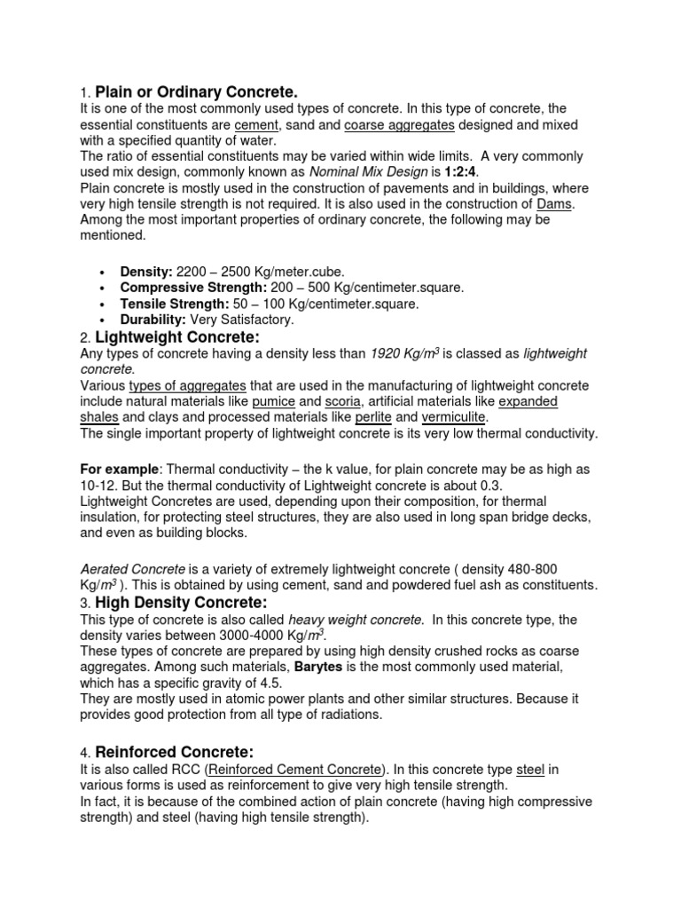 Types of Concrete | PDF | Concrete | Reinforced Concrete