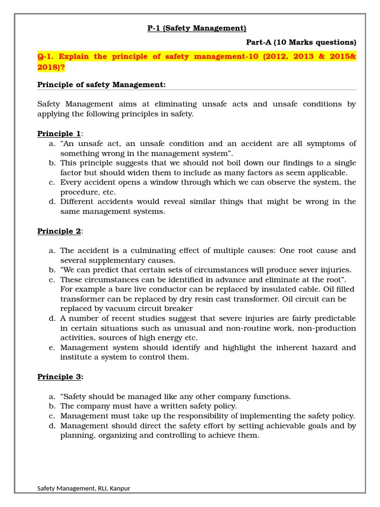 P-1 (Safety Management) Pre Final PDF | PDF | Safety | Occupational ...