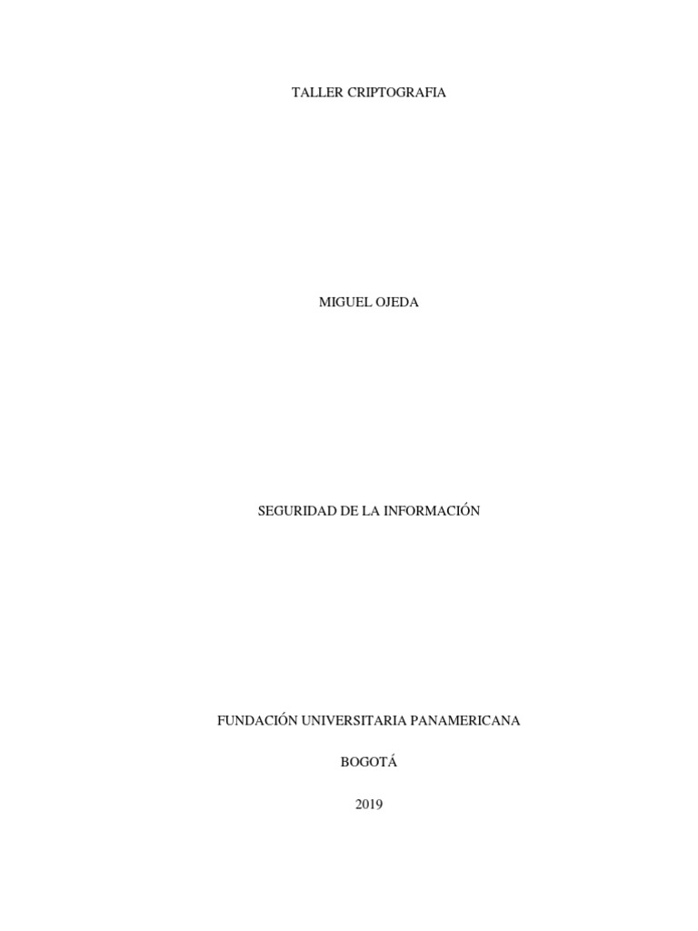 Taller Criptografia | PDF | Clave (criptografía) | Criptografía