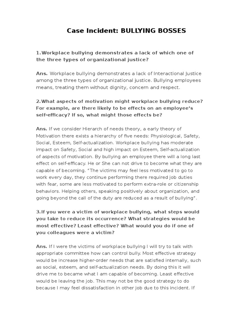 Case Incident BULLYING BOSSES | PDF | Bullying | Workplace Bullying