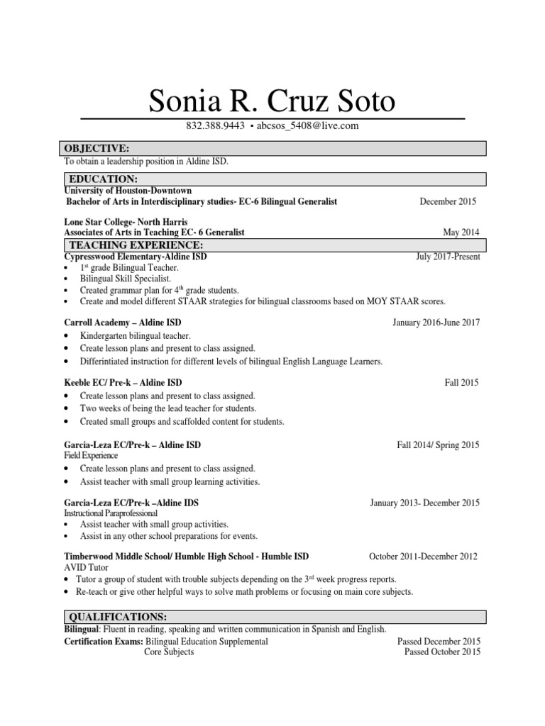 Cruz Soto Sonia Resume | Download Free PDF | Lesson Plan | Multilingualism