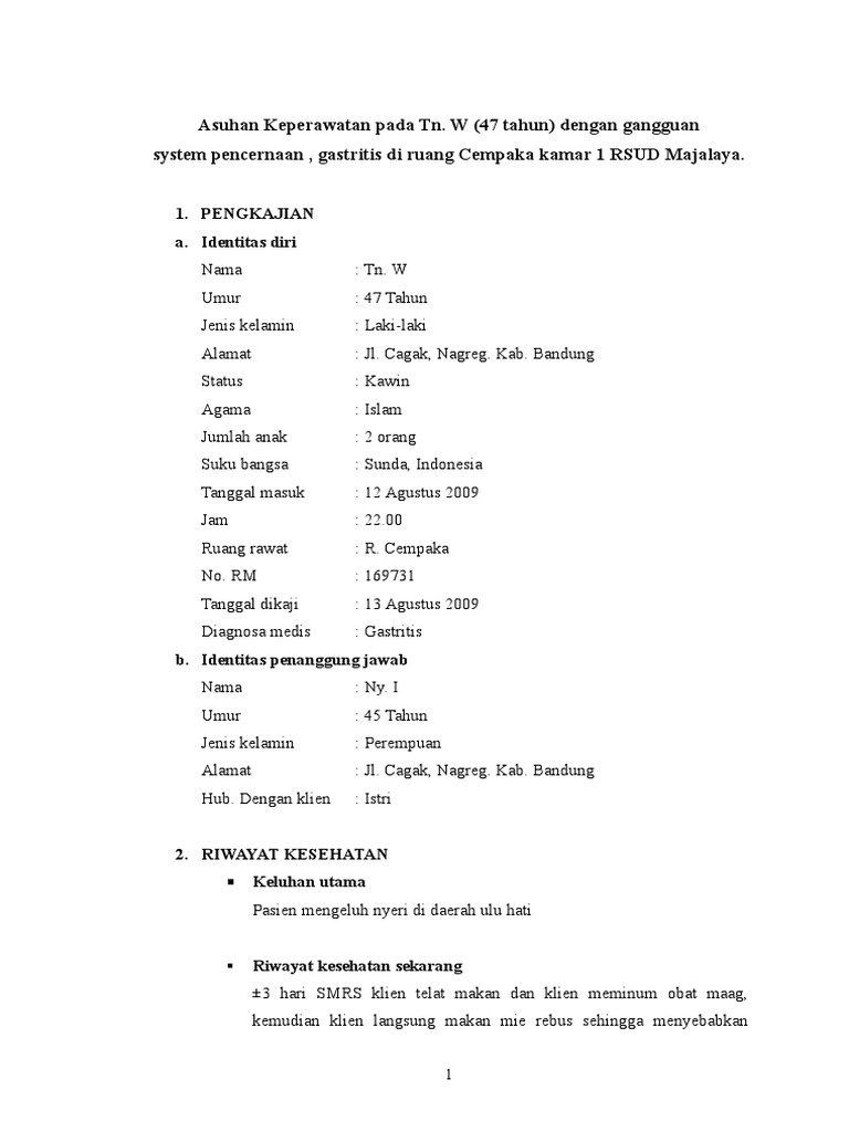 Contoh Kasus Asuhan Keperawatan | PDF