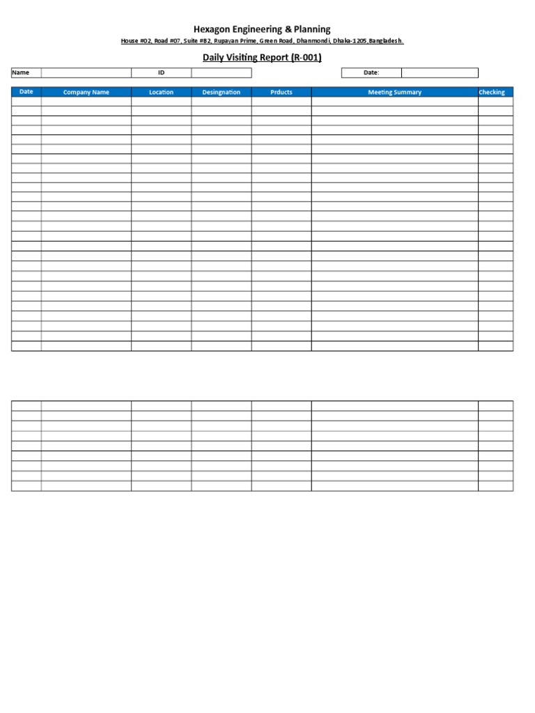 Hexagon Engineering & Planning Daily Visiting Report (R-001) | PDF
