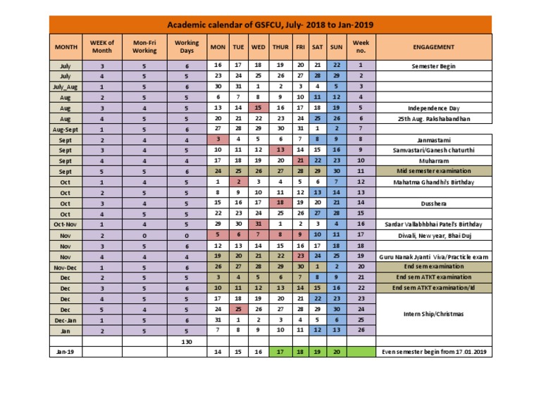 Academic Calender-Odd Semester 2018 | PDF
