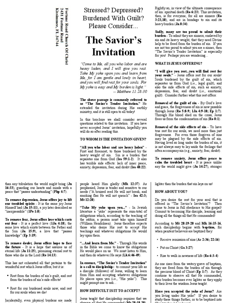 The Savior's Invitation: Stressed? Depressed? Burdened With Guilt ...