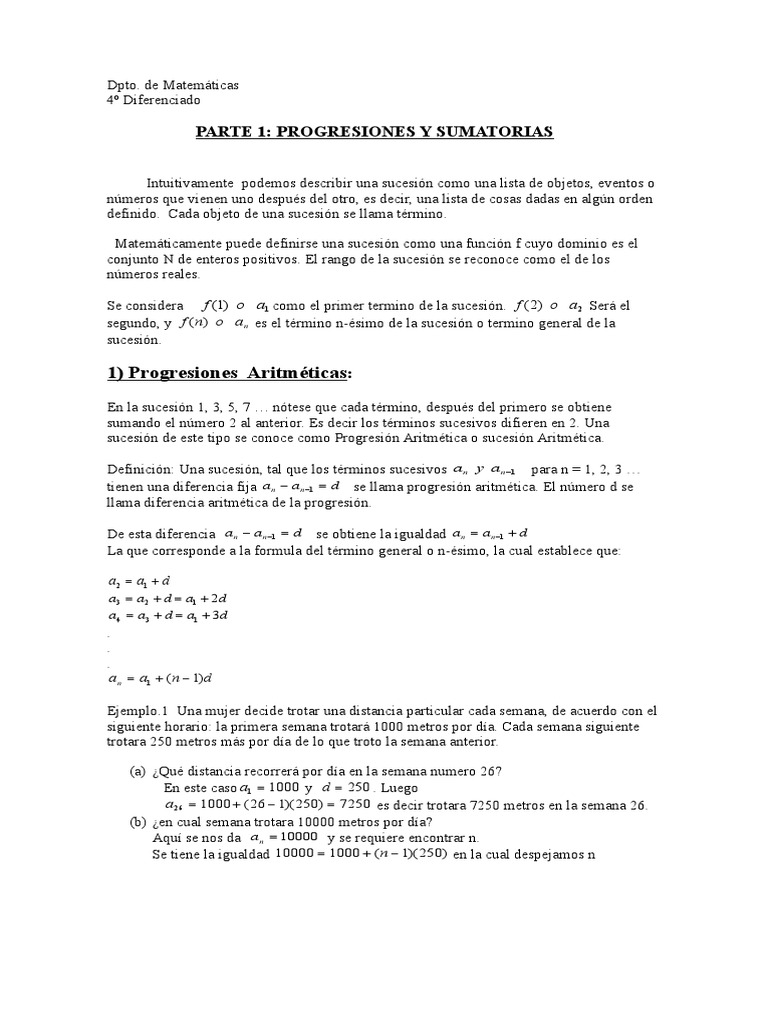 Sucesiones Progresiones y Sumatorias | PDF | Números | Matemática Elemental
