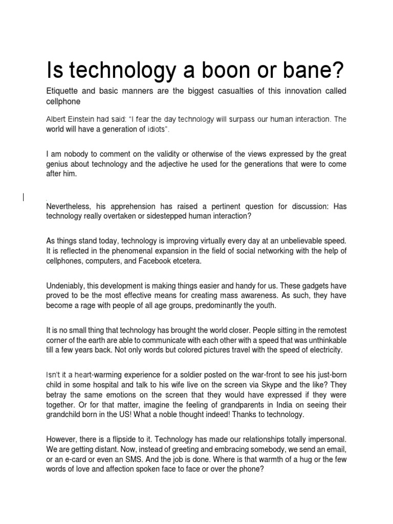 Is Technology A Boon or Bane? | PDF | Mobile Phones