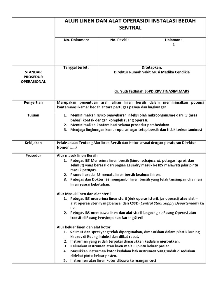 Alur Linen Dan Alat Operasidi Instalasi Bedah Sentral | PDF | Kesehatan ...