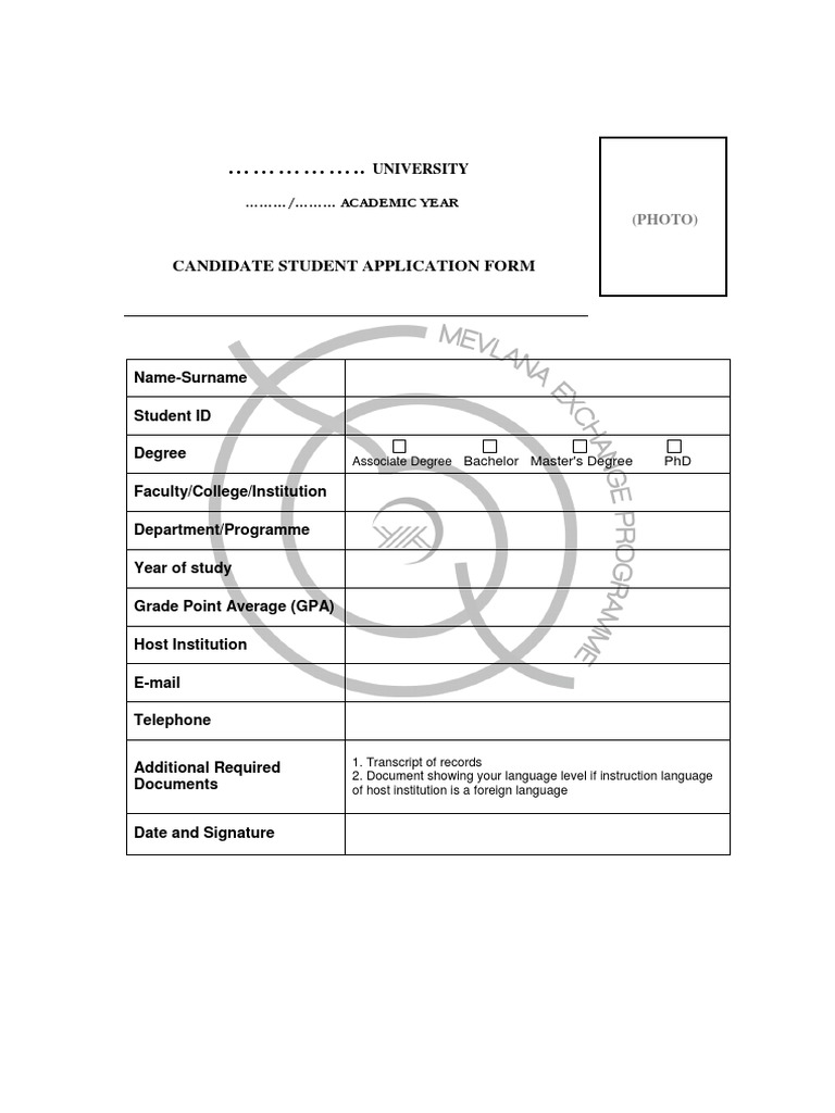 Candidate Student Application Form | PDF