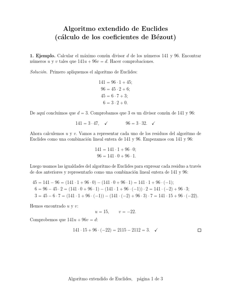 Algoritmo Extendido de Euclides | PDF | Teoría de los números | Ciencia computacional