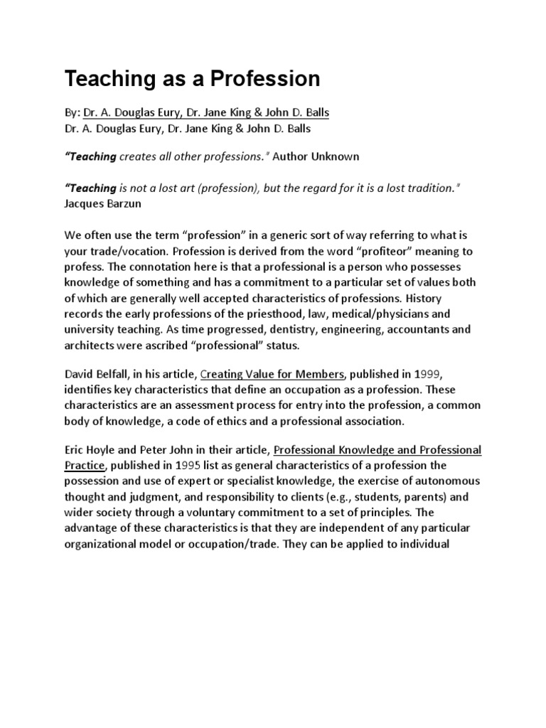 Defining Teaching as a Profession | PDF | Profession | Physician