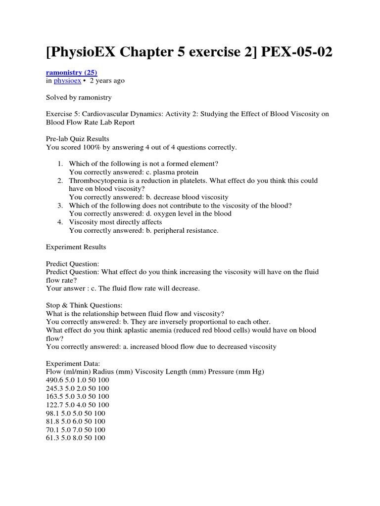 Physioex Chapter 5 Exercise 2 Pdf Hemodynamics Blood