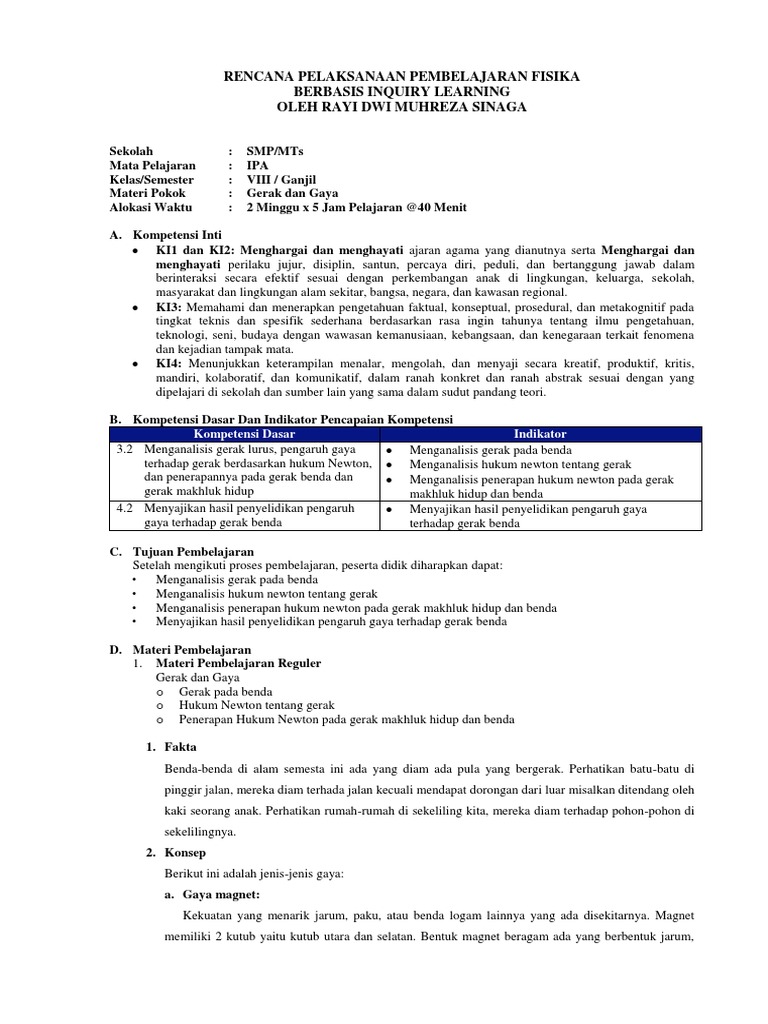 RPP Fisika Berbasis Inkuiri | PDF