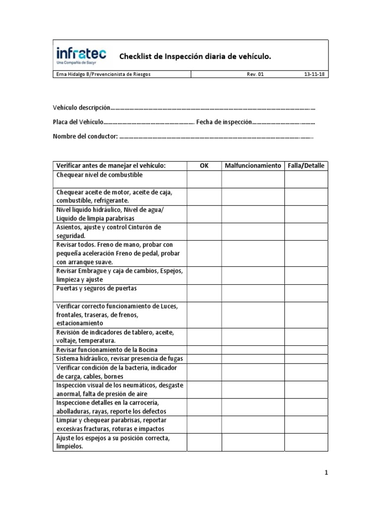 Checklist Vehiculo | PDF | Tecnologías automotrices | Bienes manufacturados