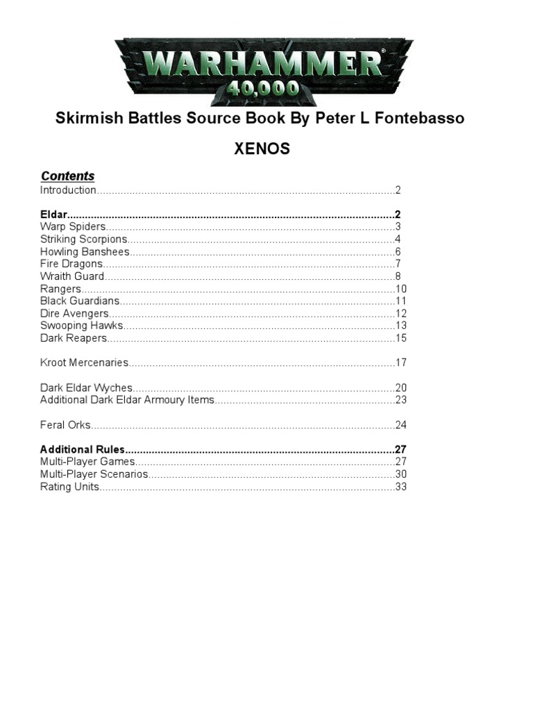 Skirmish Battles Source Book by Peter L Fontebasso Xenos | PDF ...