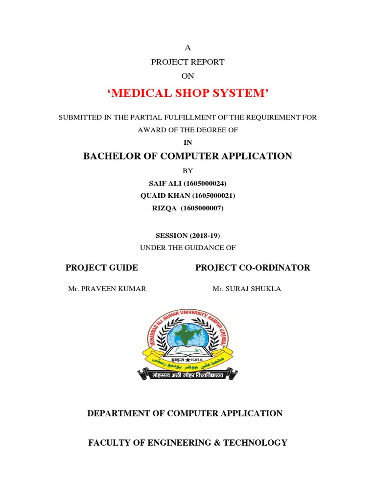 Medical Shop System': Bachelor of Computer Application | PDF | Pharmacy ...