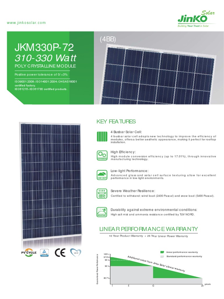 Datasheet-Jinko-330W (1) | Solar Cell | Electrical Engineering