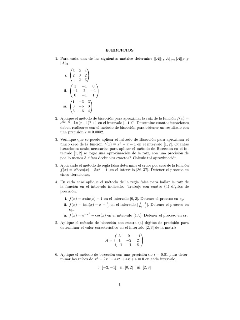 Ejercicios Métodos Numéricos | PDF | Intervalo (Matemáticas) | Objetos ...