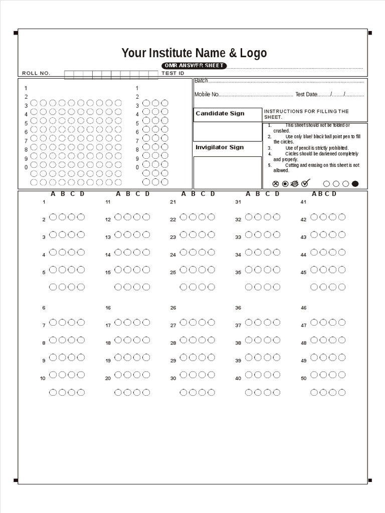 50 Questions OMR Sheet | PDF | Writing Implements | Stationery