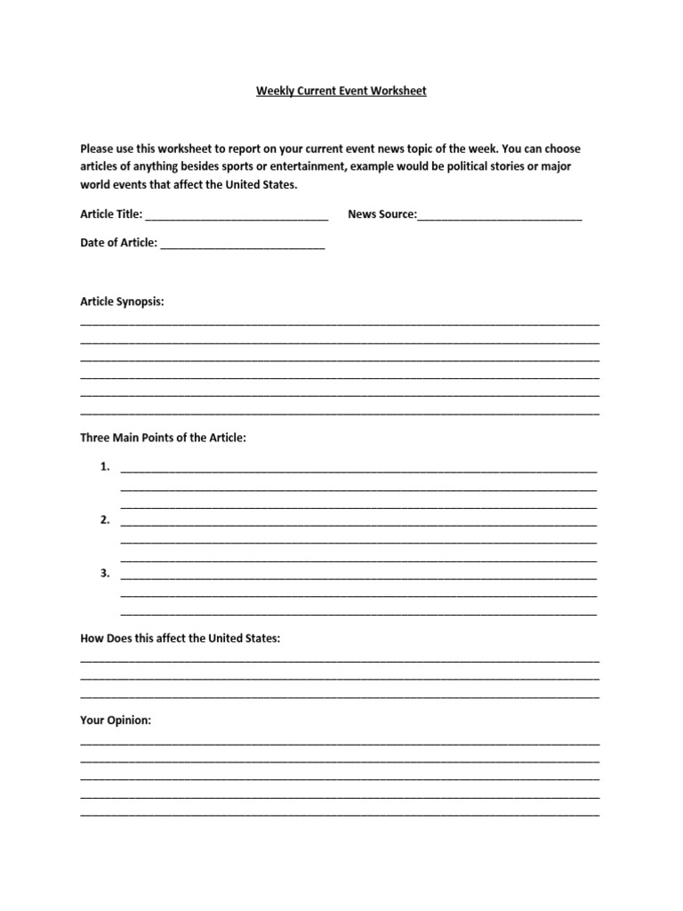 Weekly Current Event Worksheet PDF | PDF | Public Opinion | Mass Media