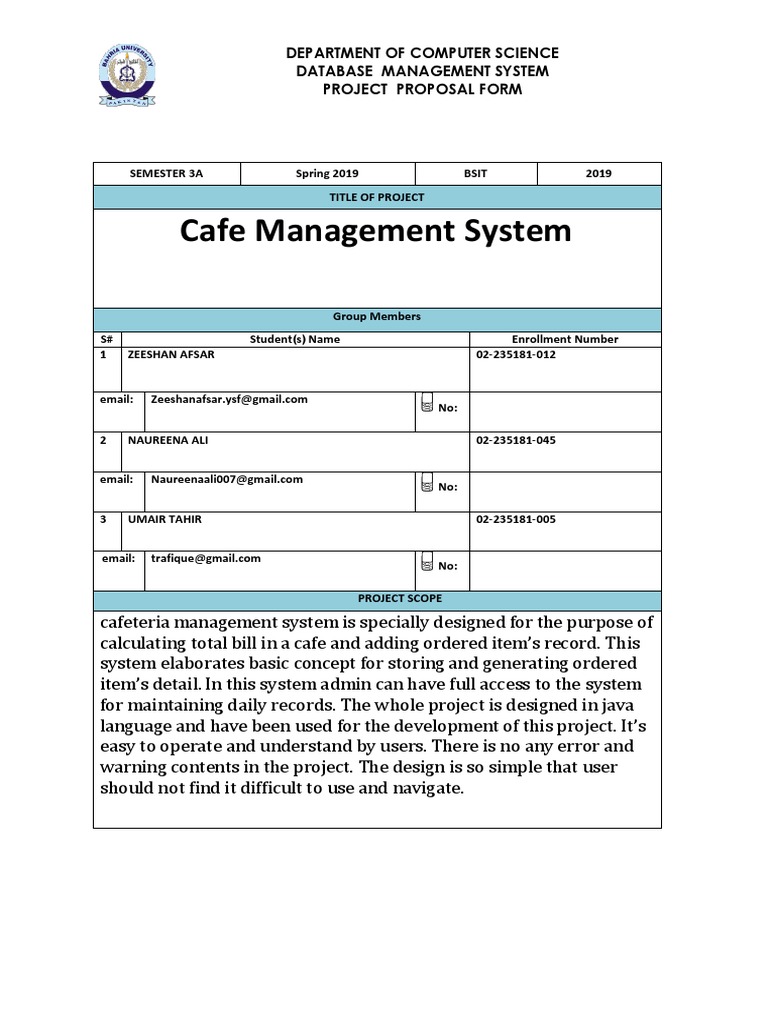 Cafe Management System: Department of Computer Science Database ...