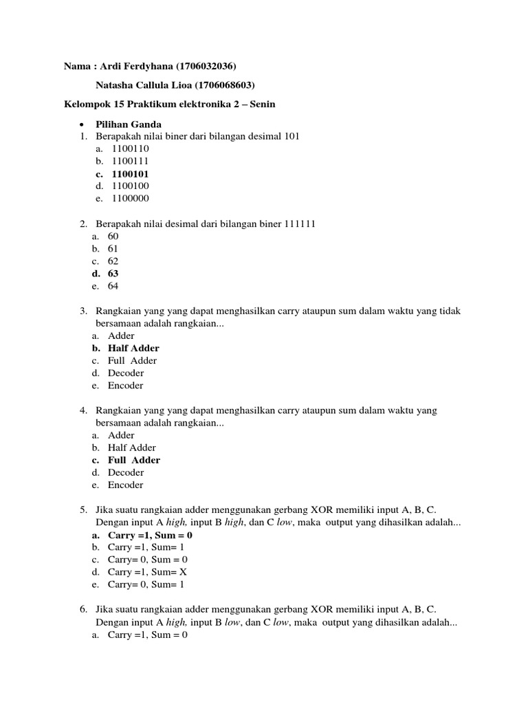 Nilai Desimal Bilangan Biner 1100111 | PDF