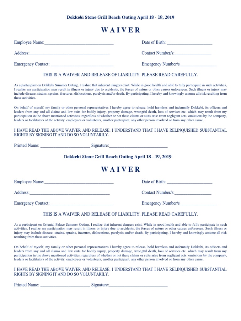 Dokkebi Stone Grill Beach Outing April 18 - 19, 2019 Participant Waiver ...