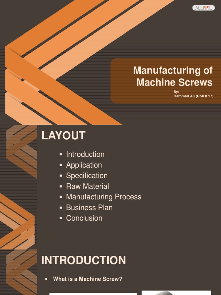 Manufacturing of Machine Screws | PDF | Screw | Manufactured Goods