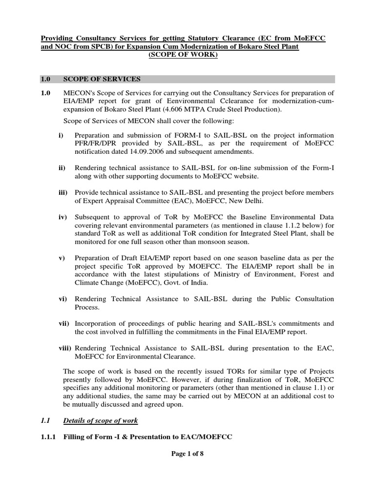 Scope of Work EC - Updated-2 | PDF | Environmental Impact Assessment ...