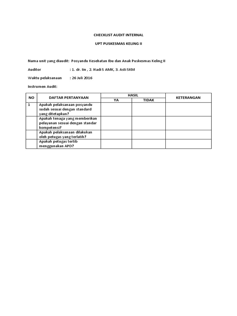 Checklist Audit Internal | PDF | Sains & Matematika