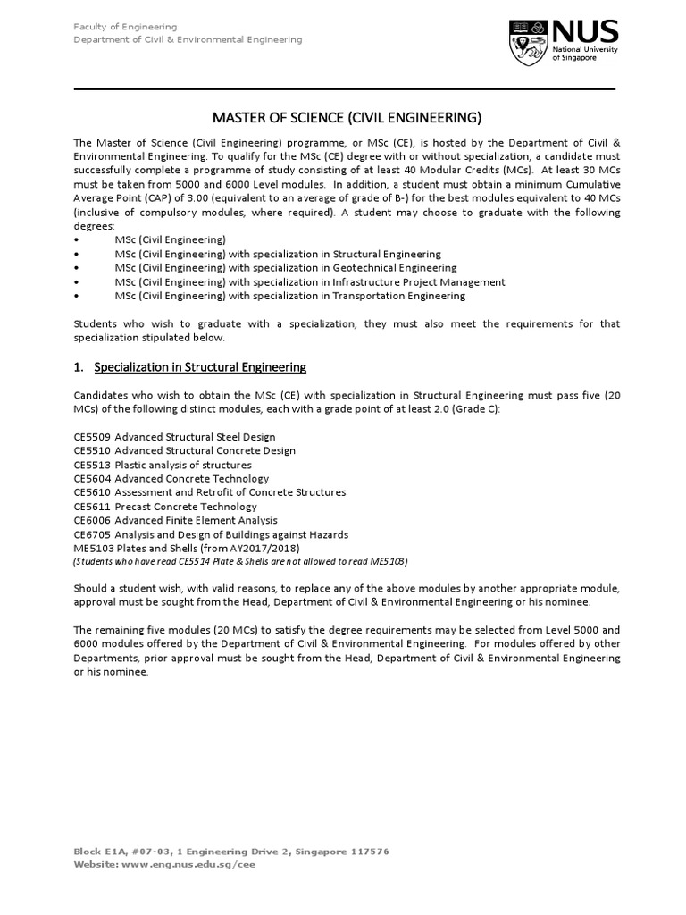 MScCE AY20182019 PDF | PDF | Master Of Science | Civil Engineering