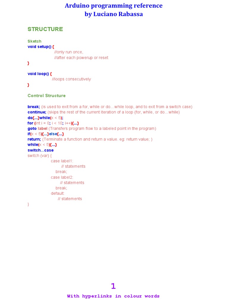 Arduino Programming Reference by Luciano | PDF | Control Flow ...