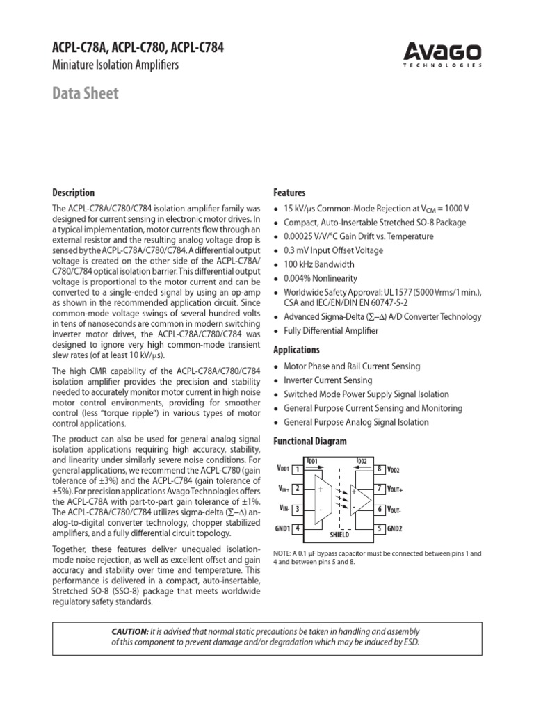 Data Sheet: ACPL-C78A, ACPL-C780, ACPL-C784 | PDF | Amplifier | Capacitor