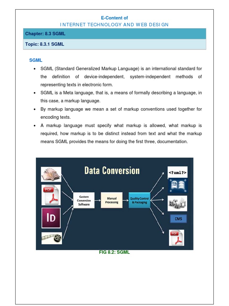 Chapter: 8.3 SGML Topic: 8.3.1 SGML: E-Content of Internet Technology and Web Design | PDF ...