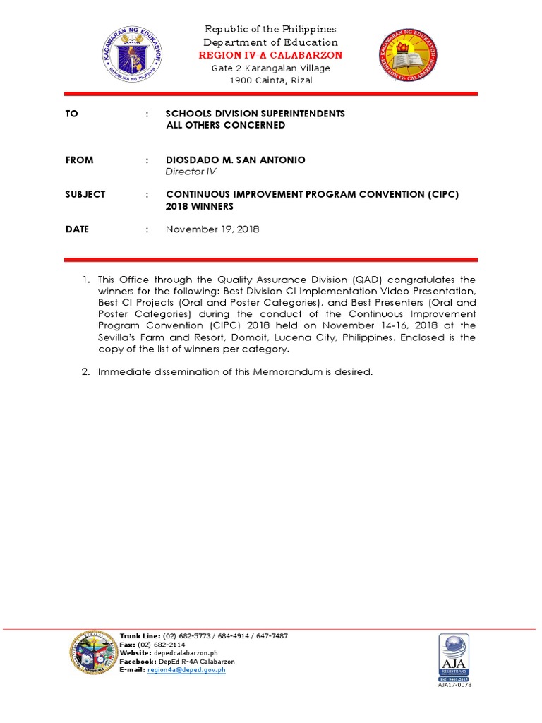 CIPC Memorandum List of Winners | Download Free PDF | Learning | Cognition