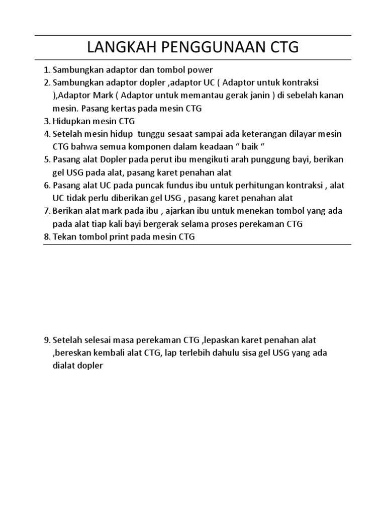 Langkah Penggunaan CTG | PDF