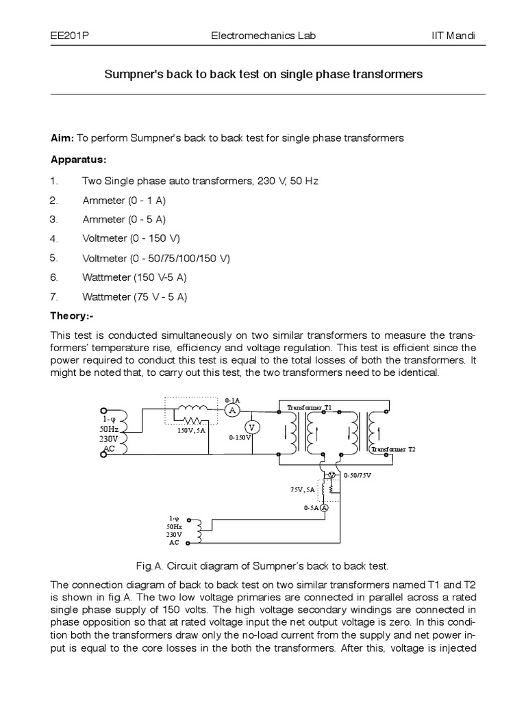 Sumpner's Back To Back Test On Single Phase Transformers | PDF ...