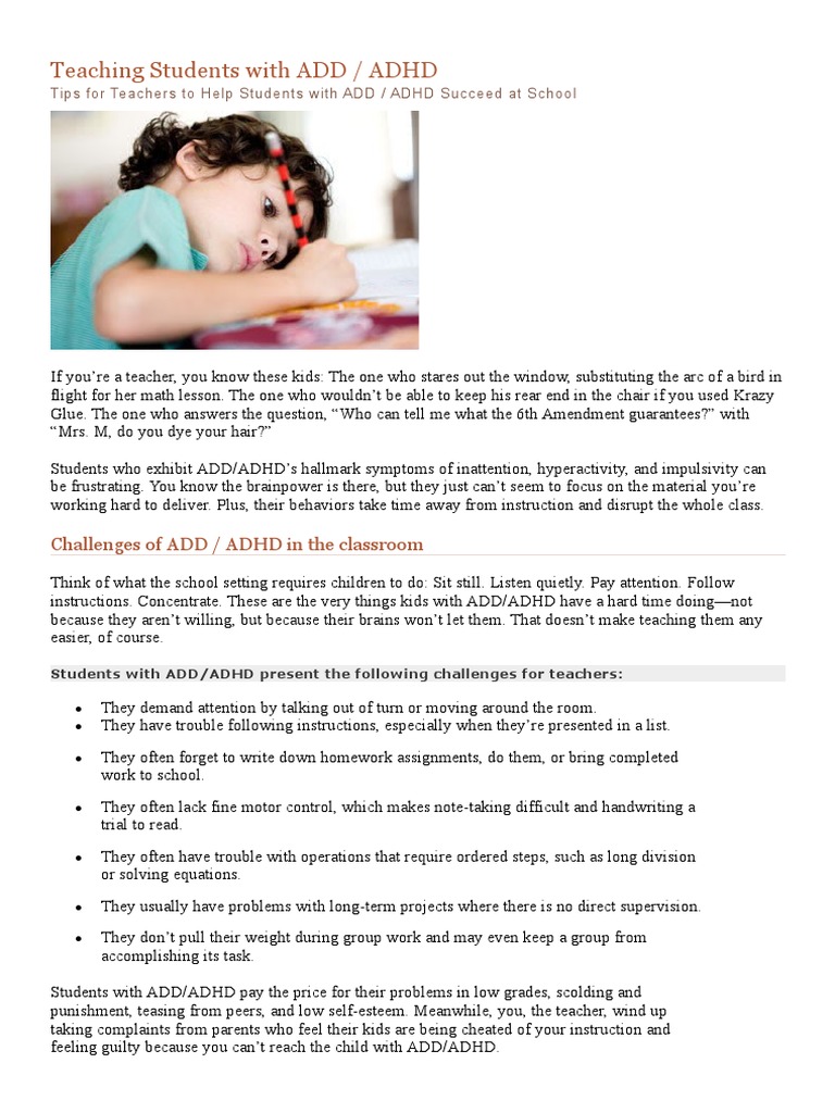 Teachers' Guide for ADD/ADHD Students | PDF | Attention Deficit ...