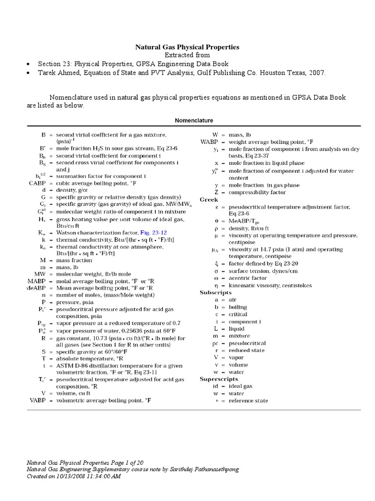 Natural Gas Physical Properties Overview | PDF | Gases | Viscosity