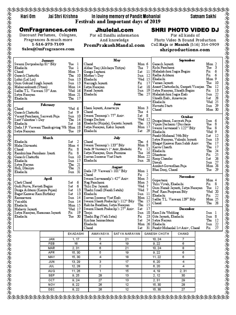 Sindhi Calender 2019 | PDF