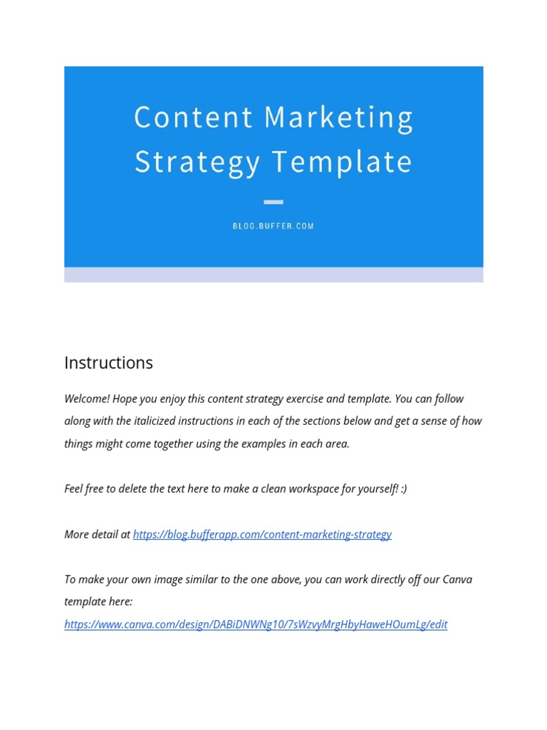 Content Marketing Strategy Template | PDF | Blog | Search Engine ...